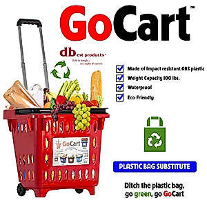 dbest products GoCart, Red Grocery Cart Shopping Laundry Basket on Wheels