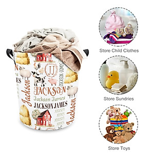 Custom Laundry Baskets,Personalized Farm Animals Clothes Basket Storage Basket Gifts,Customize Baby Name Laundry Hamper For Kids Boys Girls Adults,Collapsible Clothes Storage Organizer