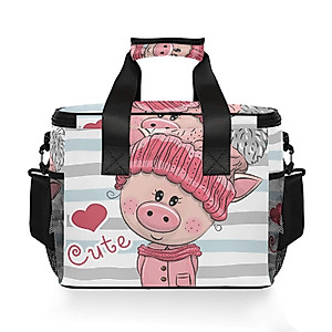 Pink Pig Piglet Piggy Dress Up Large Lunch Cooler Bag, Shoulder Lunchbox, Insulated Lunch Box with Adjustable Padded Shoulder Strap for Outdoor Picnic Travel Beach