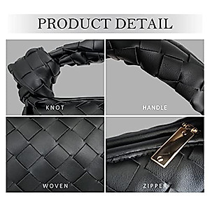 JYG Knoted Woven Handbag for Women Fashion Designer Ladies Hobo Bag Bucket Purse Faux Leather (Black)