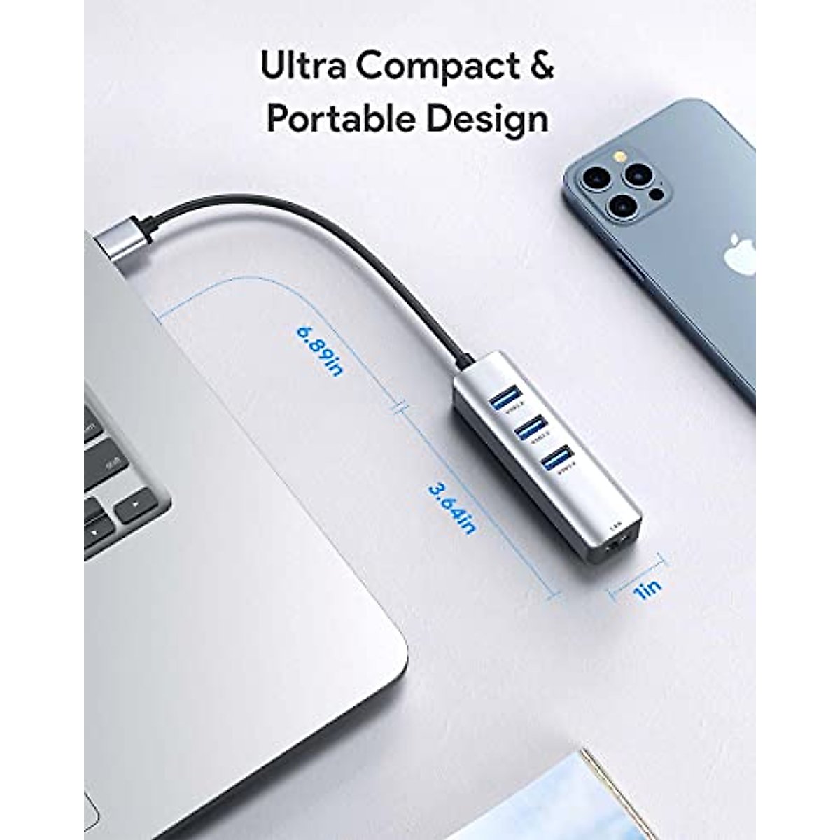 USB 3.0 to Ethernet Adapter,ABLEWE 3-Port USB 3.0 Hub with RJ45 10/100/1000 Gigabit Ethernet Adapter Support Windows 10,8.1,Mac OS, Surface Pro,Linux,Chromebook and More