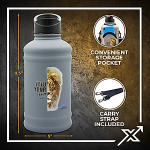 Hot/Cold Insulated Water Bottle - 2.0 Liter (64 oz) Stainless Steel Water Bottles with Sleeve, Carry Strap, Extra Lid, Straw, Cleaning Brushes - Over Half Gallon Large Metal Water Bottle Thermos Jug