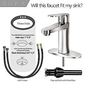 SOKA Bathroom Sink Faucet, Straight Head, Brushed Nickel