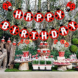 Ladybug Birthday Party Banner Little Ladybug Party Decoration Felt Ladybug Happy Birthday Banner for Ladybug Theme Baby Shower Supplies