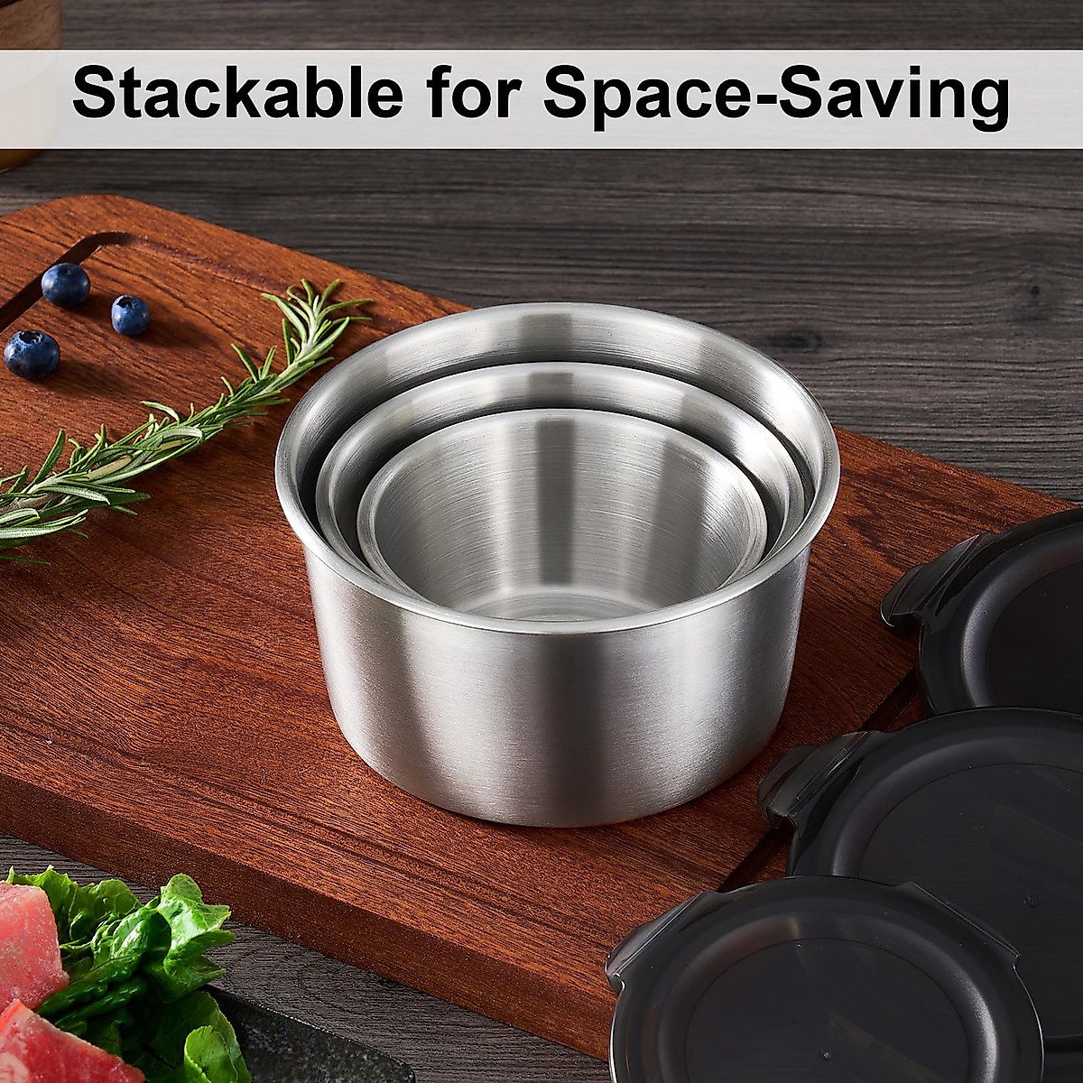 Baalaka Food Storage Containers, Airtight Food Storage Containers with Lids, Deli Containers with Lids, Soup Containers with Lids Stainless Steel Set of 3
