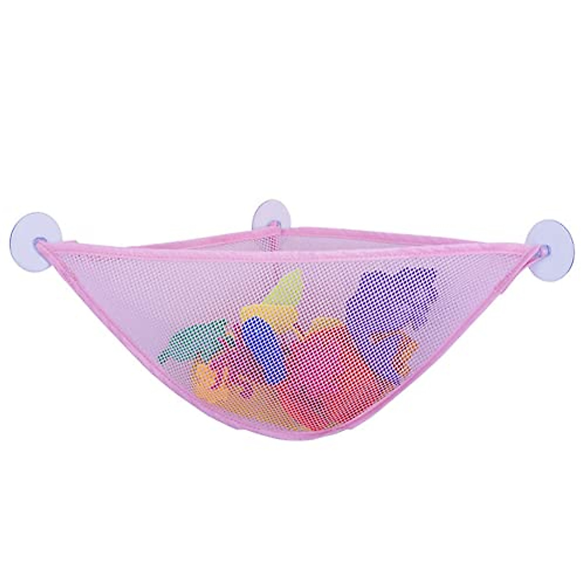 Bath Toy Organizer, with 3 Strong Suction Cups Mounted Bath Toy Storage Net & Bathroom Corner Shower Caddy Bag Bathroom Storage Bag (Pink)