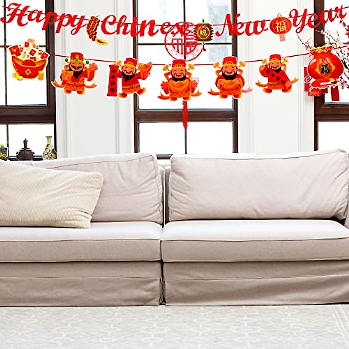 OBANGONG 5 Pcs 2023 Chinese New Year Banners Decorations Happy New Year Hanging Banners Ornaments Year of Rabbit Chinese Luna New Year Banner Spring Festival Party Supplies