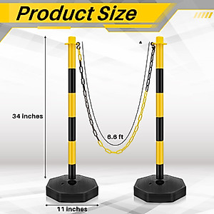 Traffic Delineator Post Cone, Plastic Stanchion Post Set Crowd Control Stands Barrier with 6.6 ft Link Chain and S Hooks for Parking Lot Construction Caution Roads, Yellow, Black (2 Sets)