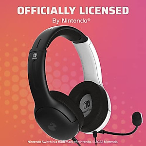 PDP Gaming LVL40 Stereo Headset with Mic for Switch OLED - Noise Cancelling Microphone - Black & White - Nintendo Switch