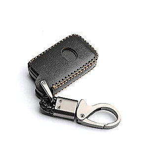 WFMJ Leather for Toyota 4Runner Avalon Camry Corolla Land Cruiser Venza RAV4 Subaru BRZ Remote 3 Buttons Key Case Holder Cover Fob Chain (Black)