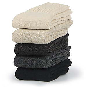 BenSorts Women Winter Solid Socks Thick Warm Wool Socks Cozy Crew Socks for Women Black White Gray Beige Brown 5 Pairs Pack