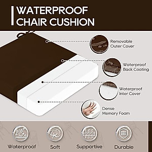 LOVTEX 19x19 Outdoor Chair Cushions Set of 2, Waterproof Patio Cushions for Outdoor Furniture with Removable Cover, Thick Outdoor Seat Cushions for Chairs with Straps and Portable Handle(Brown)