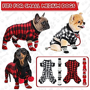 Saintrygo 2 Pieces Buffalo Plaid Dog Pajamas Christmas Pet Sweater with 8 Red Socks Winter Checkered Sleepwear Cold Weather Soft for Puppies Anti-Slip Knit Paw Protector Costume, White