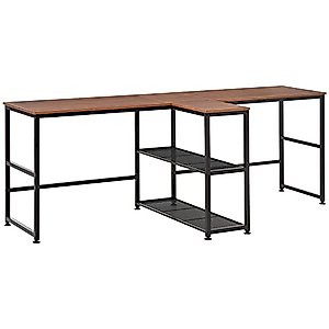 HOMCOM 83" Two Person Computer Desk with 2 Storage Shelves, Double Desk Workstation with Book Shelf, Long Desk Table for Home Office, Dark Walnut