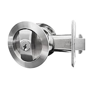 Round Pocket Door Lock with Keys - Recessed 2 Sided Handle Hardware for Privacy Barn Door and Sliding Door with Latch - Fits 1 3/8” to 2 3/16” Thickness Door (1 Pack, Sliver-Entry)