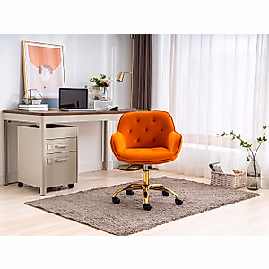 ZOBIDO Comfy Home Office Task Chair with Wheels, Cute Modern Upholstered Velvet Back Adjustable Swivel Vanity Desk Chair, for Women,for Girls, Living Room, Bedroom(Dark Orange)