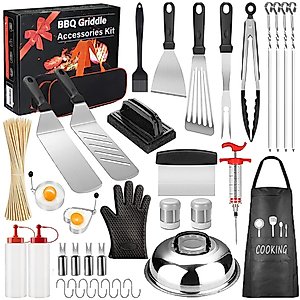 Blackstone Griddle Accessories Kit, 145 Pcs Flat Top Grill Accessories for Blackstone and Camp Chef, Professional Grill Spatula Stainless Steel BBQ Accessories for Men Outdoor Camping