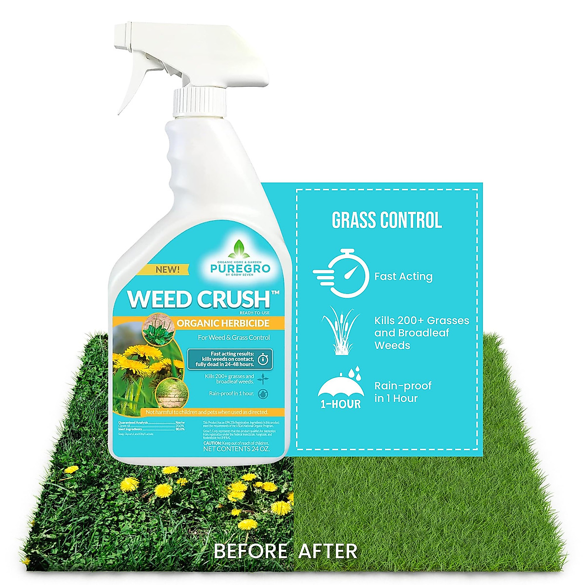 PureGro Weed Crush Ready-to-Use | Organic Herbicide | Pet and Kid Friendly | Fast Acting | Non-Synthetic, All Natural |