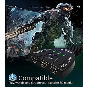 Fosmon 3-Port 4K, 3x1 Switcher (Automatic Switching) Support Ultra 3D HDR Full HD 1080P HDCP, HDMI Splitter Hub Compatible with Apple Roku Fire TV Stick HDTV PS4 Xbox One Chromecast