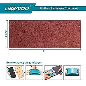 Sandpaper 65Pcs, Sand Paper, Sandpaper Assortment 80/120/400/600Grit, Assorted Sandpaper for Wood, Sanding Sponges, Sanding Handle, Heavy Grit Sandpaper Sheets for Wood, Metal, Wet and Dry Sanding