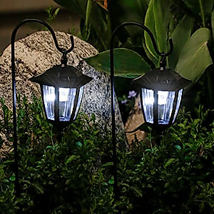 Vioview Hanging Solar Lights, 35 Inch Hanging Solar Lantern with 2 Shepherd Hooks Waterproof Dual Use Outdoor Decor Solar Lights Lantern for Garden, Patio, Front Porch, Yard, Flower Bed, 2Pack