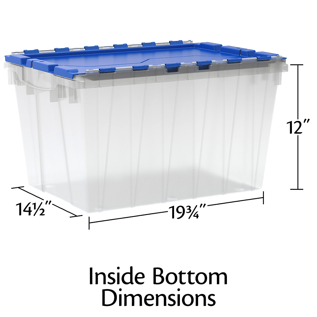 Akro-Mils 66486 12-Gallon Plastic Stackable Storage Keepbox Tote Container with Attached Hinged Lid, 21-1/2-Inch x 15-Inch x 12-1/2-Inch, Clear/Blue