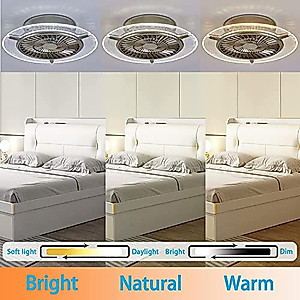 JLPAN Bladeless Ceiling Fan with Lights 22 in Flush Mount Low Profile Ceiling Fan Dimmable LED 6 Speeds Reversible Blades Timing with Remote Control Modern Enclosed Ceiling Fan, Silver
