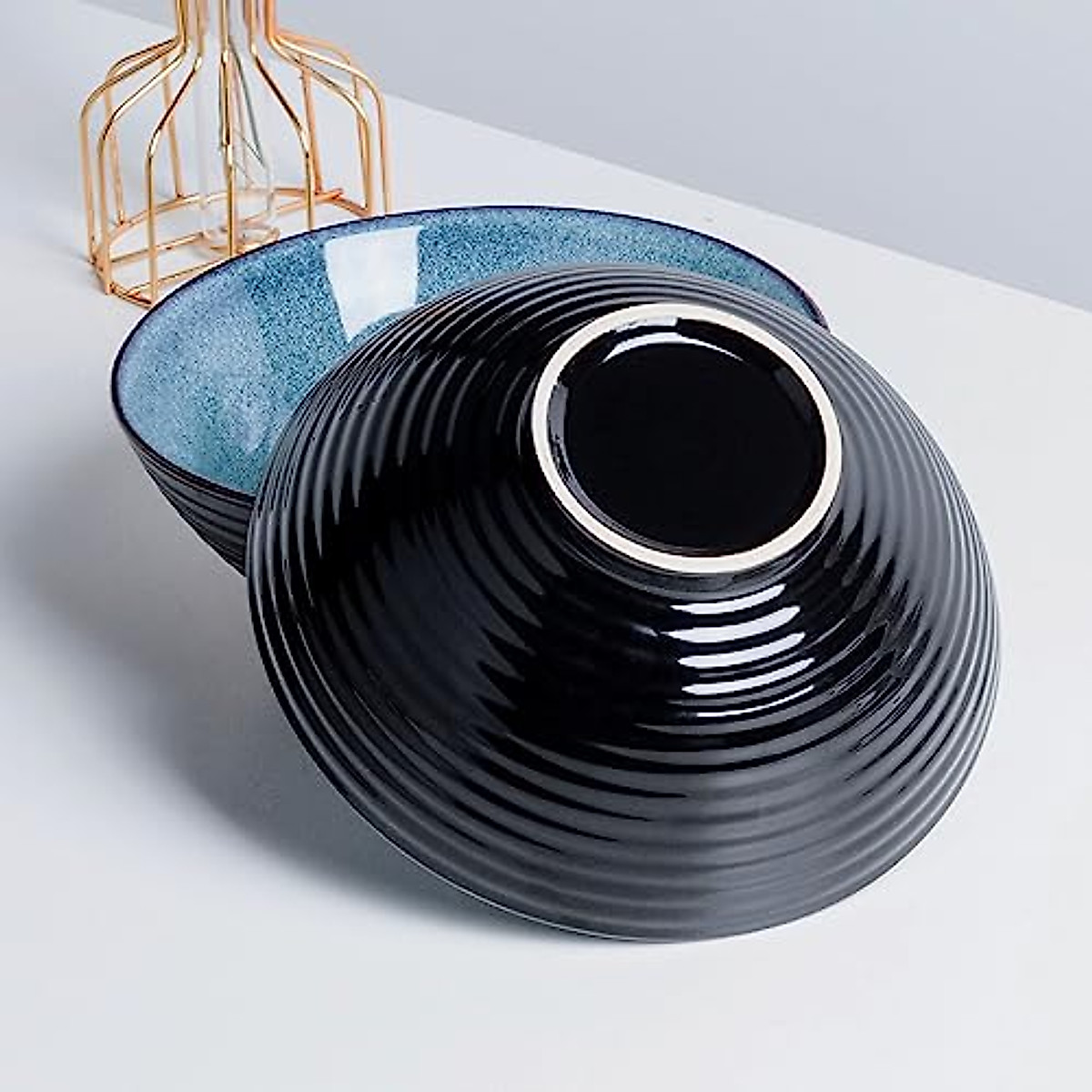 Auanlay 8 Inch Ceramic Ramen Bowl Set of 2, Porcelain 40 oz Japanese Udon Soba Pho Asian Soup Noodle Bowls with Chopsticks and Spoons