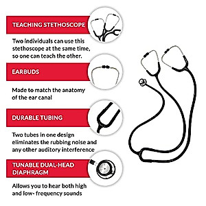 Ever Ready First Aid Deluxe Dual-Head Teaching Stethoscope for Medical Training, Nursing Students and Teachers – Black