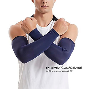 HiRui Arm Compression Sleeves for Men Women Youth Kids, UV Protection 20-30mmHG Support for Running Cycling Basketball Golf Tattoo Cover, Breathable Moisture-Wicking (Navy Blue, X-Large)