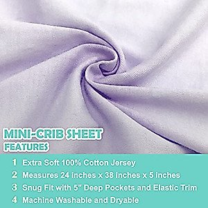 American Baby Company 100% Natural Supreme Cotton Jersey Knit Fitted Portable/Mini-Crib Sheet, Lavender, Soft Breathable, for Boys and Girls
