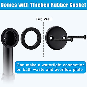 HANEBATH Matte Black Tub Drain Kit, Brass Tip-Toe Bathtub Drain Trim Set and Two-Hole Overflow Cover