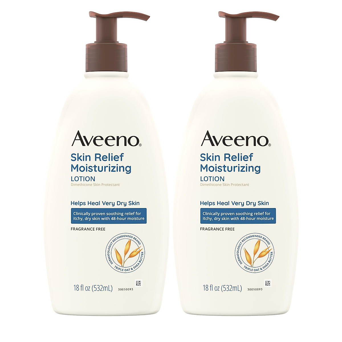 Aveeno Skin Relief Moisturizing Lotion for Very Dry Skin with Soothing Triple Oat & Shea Butter, Dimethicone Skin Protectant Helps Heal Dry Skin, Fragrance-Free, Twin Pack, 18 fl. oz, 2 Pack
