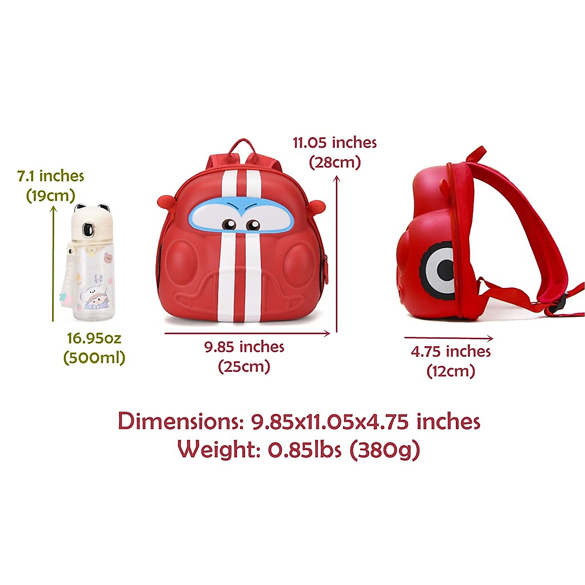 Car Toddler Backpack,Bookbags for Boy Preschool,Kids 3D Cartoon Backpack Daycare(Red)