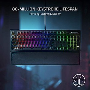 Razer BlackWidow V3 Mechanical Gaming Keyboard: Yellow Mechanical Switches - Linear & Silent - Chroma RGB Lighting - Compact Form Factor - Programmable Macro Functionality - USB Passthrough (Renewed)