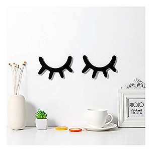 Sleepy Eyes Wall Decor, Eyelash Wall Decoration Wooden Eyelash Wall Stickers Wooden Decal Props for Christmas Decor Nursery Baby Room Kids' Bedroom Wall Art (Black)