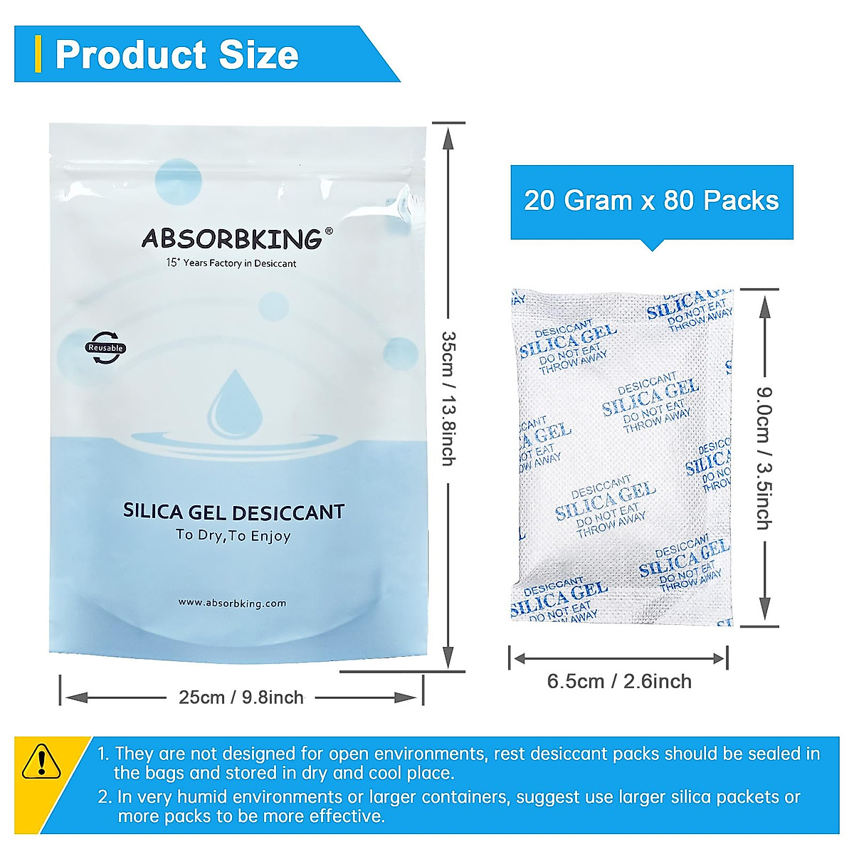 Silica Gel Packs - 80Pcs 20Gram Moisture Absorbers, Premium Transparent Desiccant for Storage, Silica Gel Desiccant Packets Food Safe for Moisture