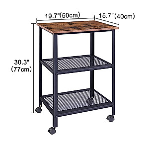 RokiaTek Bar Serving Cart Rolling Kitchen Cart on Wheels 3-Tier Storage Cart with Lockable Wheels, Standing Baker's Racks with Shelves and Steel Frame, Rustic Brown and Black