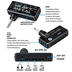 Donner Guitar Headphone Amp Heavy Metal USB Rechargeable Mini Pocket Headphone Amplifier for Electric Guitar