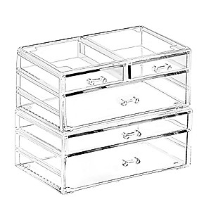 Cq acrylic Clear Stackable Acrylic Storage Containers With 5 Drawers Under Sink Storage Bins Case Box For Jewelry Hair Accessories Nail Polish Lipstick Make up Marker Pen Medicine Craft Organizing