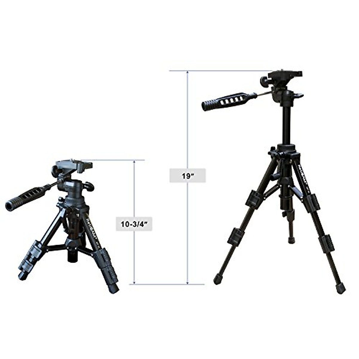 RetiCAM Tabletop Tripod with 3-Way Pan/Tilt Head, Quick Release Plate and Carrying Bag for Phones, Cameras and Spotting Scopes - MT01 Mini Tripod, Aluminum, Black