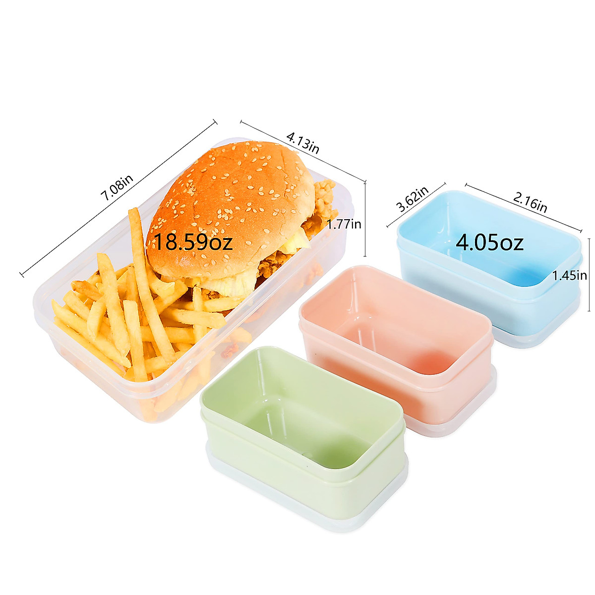 Maizsur 4 Compartment Bento Lunch Box for Kids,Food Storage Containers with Lids,Portion control containers,Salad Dressing and Condiment Containers,Microwave, Dishwasher, and Freezer Safe
