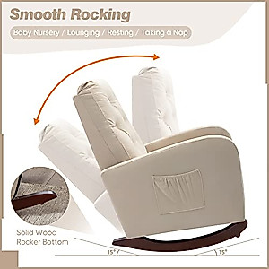 Deolme Velvet Rocking Chair, Upholstered Glider Rocker Accent Chair, Modern Armchair with High Back for Nursery, Comfy Side Chair for Living Room, Bedroom (Beige)