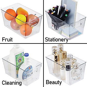 ZEXALOR 6pcs Plastic Storage Bin 2-Size Clear Storage Containers for Kitchen Pantry Organization and Storage Bins, Organizing Bins with Built in Handles, Cabinet Organizers, Clear