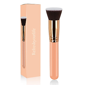 Foundation Brush, Flat Top Kabuki Brush by Refreshyourlife, Liquid Blending Mineral Powder Makeup Brush (Orange)