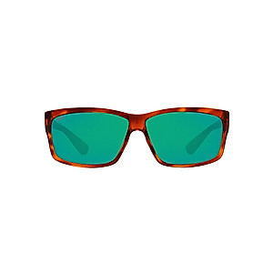 Costa Del Mar Mens Cut Rectangular Sunglasses, Honey Tortoise/Copper Green Mirrored Polarized-580P, 60 mm