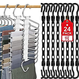 2 Pack Pants Hangers Space Saving + 24 Pack Hangers Space Saving Closet Organizers and Storage for Wardrobe Apartment College Dorm Room Essentials