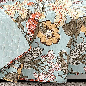 Lush Decor Sydney Floral Leaf Throw Blanket, 50" x 60", Blue & Green