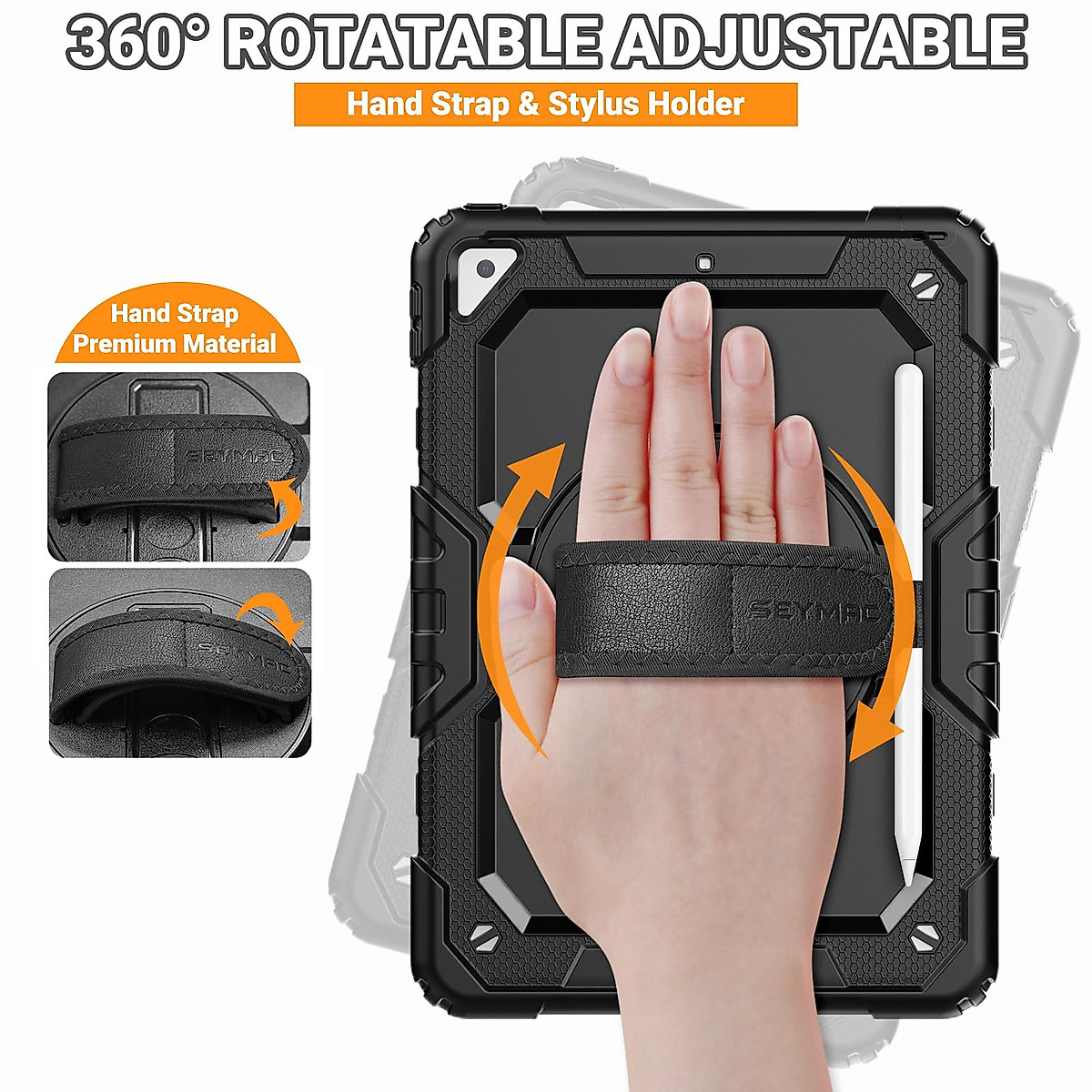 SEYMAC for iPad Air 3 Case 10.5'' for iPad Pro 10.5 Case, Heavy Duty Full-Body Shockproof Protective Case with Screen Protector, 360° Rotating Stand, Hand/Shoulder Strap for iPad Air 3rd Gen, Black
