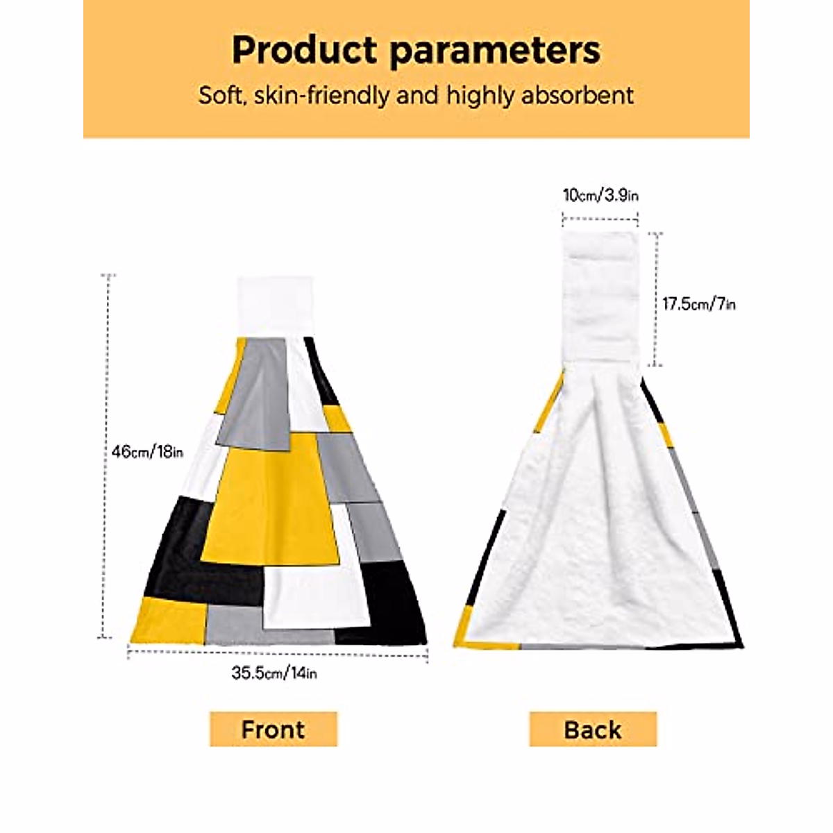 PIEPLE 2 PCS Kitchen Hand Towels, Irregular Geo Color Block Soft Plush Hanging Tie Towels with Loop for Kitchen Bathroom Dish Cloth Tea Bar Towel Yellow Black White Grey Abstract Modern